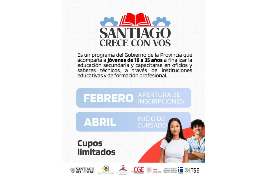 Oferta educativa e inscripción al Programa provincial “Santiago Crece con Vos” | Nuevo Diario Web